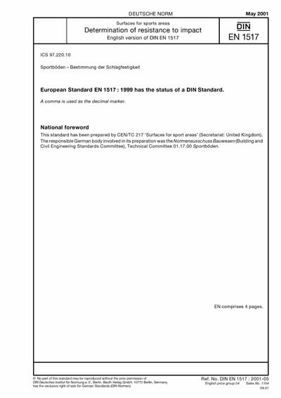 DIN EN 1517:2001 - Surfaces for sports areas - Determination of ...