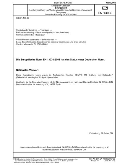 DIN EN 13030:2002 DE - Lüftung von Gebäuden - Endgeräte ...