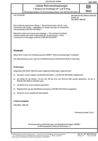DIN 3943:2002 DE - Lötlose Rohrverschraubungen - T-Stutzen mit ...
