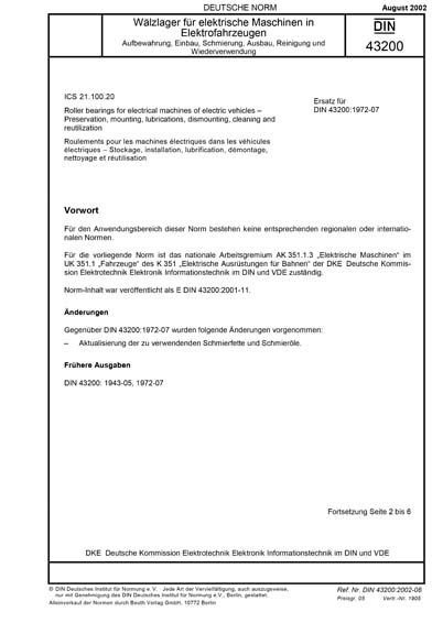 DIN 43200:2002 DE - Wälzlager für elektrische Maschinen in ...