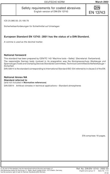 DIN EN 13743:2002 - Safety requirements for coated abrasives; English ...
