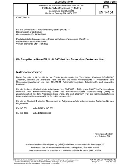 DIN EN 14104:2003 DE - Erzeugnisse aus pflanzlichen und tierischen ...