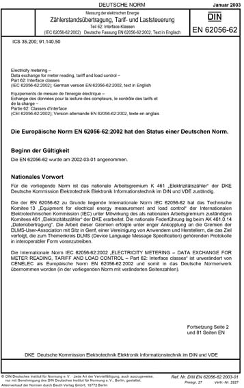DIN EN 62056-62:2003 - Electricity metering - Data exchange for meter ...