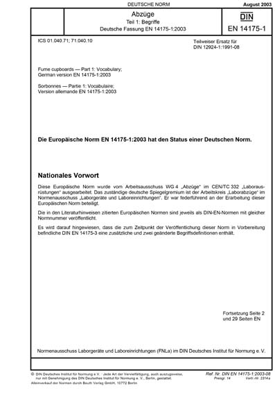 DIN EN 14175-1:2003 DE - Abzüge - Teil 1: Begriffe; Deutsche Fassung EN ...