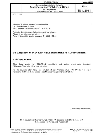 DIN EN 12501-1:2003 DE - Korrosionsschutz metallischer Werkstoffe ...