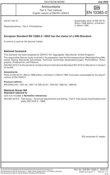 DIN EN 13383-2:2002 - Armourstone - Part 2: Test methods (Foreign Standard)