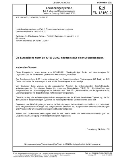 DIN EN 13160-2:2003 DE - Leckanzeigesysteme - Teil 2: Über- und ...