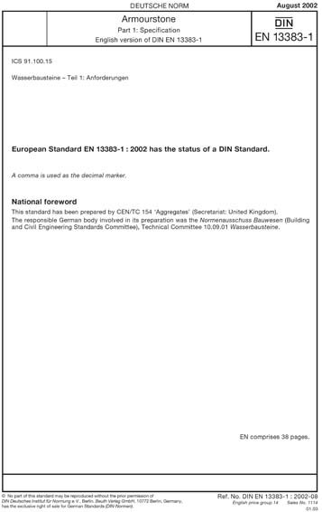 DIN EN 13383-1:2002 - Armourstone - Part 1: Specification