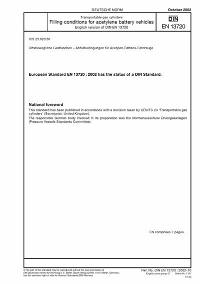 DIN EN 13720:2002 - Transportable gas cylinders - Filling conditions ...