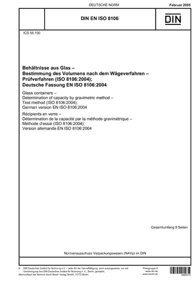 DIN EN ISO 8106:2005 DE - Behältnisse aus Glas - Bestimmung des ...