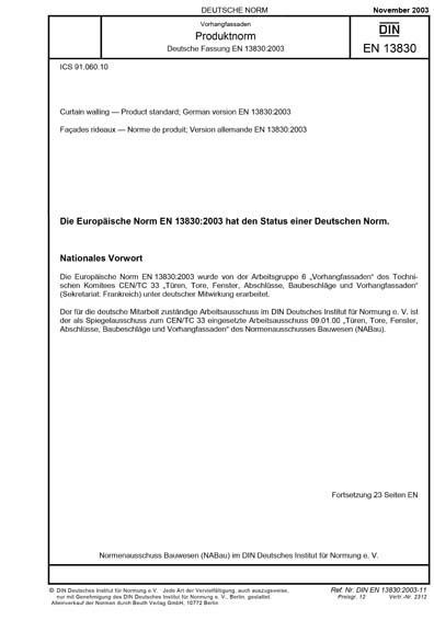 DIN EN 13830:2003 DE - Vorhangfassaden - Produktnorm; Deutsche Fassung ...