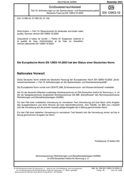 DIN EN 12953-10:2003 DE - Großwasserraumkessel - Teil 10: Anforderungen ...