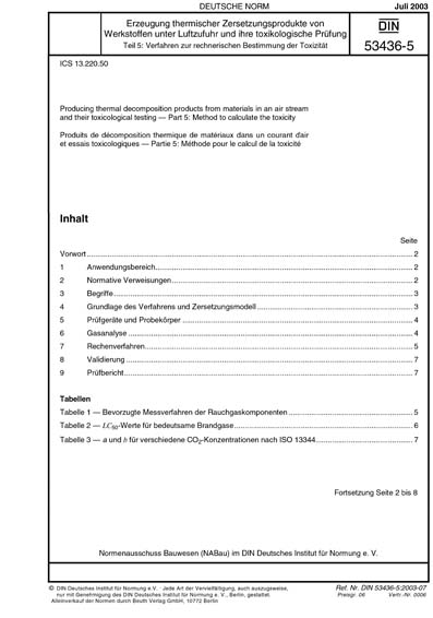 DIN 53436-5:2003 DE - Erzeugung thermischer Zersetzungsprodukte von ...