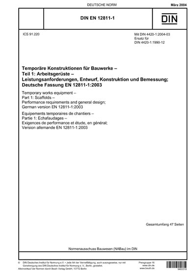 DIN EN 12811-1:2004 DE - Temporäre Konstruktionen für Bauwerke - Teil 1 ...