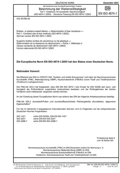 DIN EN ISO 4674-1:2003 DE - Mit Kautschuk oder Kunststoff beschichtete ...