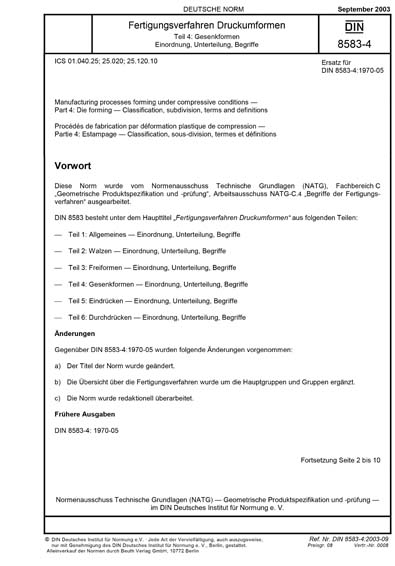 DIN 8583-4:2003 DE - Fertigungsverfahren Druckumformen - Teil 4 ...