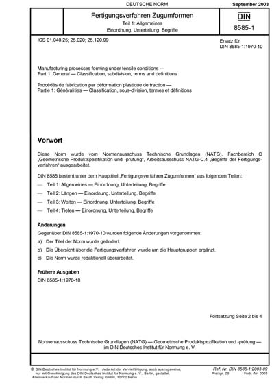 DIN 8585-1:2003 DE - Fertigungsverfahren Zugumformen - Teil 1 ...
