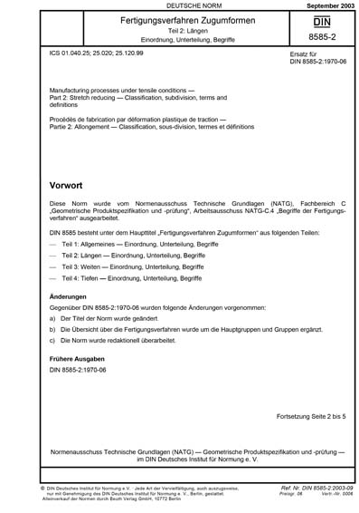 DIN 8585-2:2003 DE - Fertigungsverfahren Zugumformen - Teil 2: Längen ...