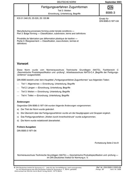 DIN 8585-3:2003 DE - Fertigungsverfahren Zugumformen - Teil 3: Weiten ...