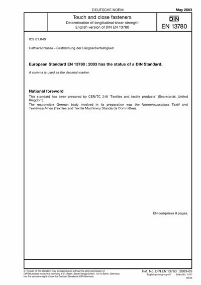 DIN EN 13780:2003 - Touch and close fasteners - Determination of ...