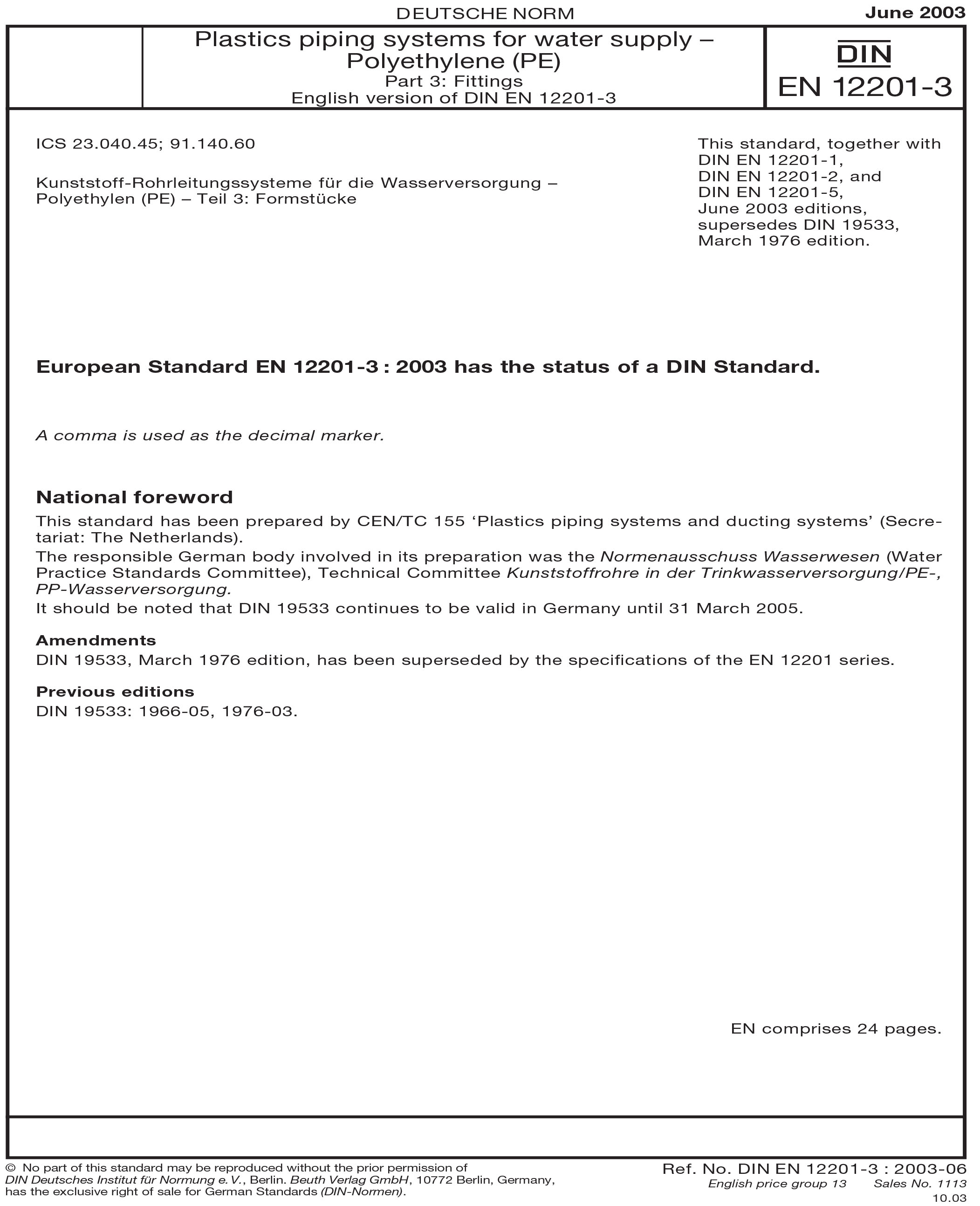 DIN EN 12201-3:2003 - Plastics piping systems for water supply ...