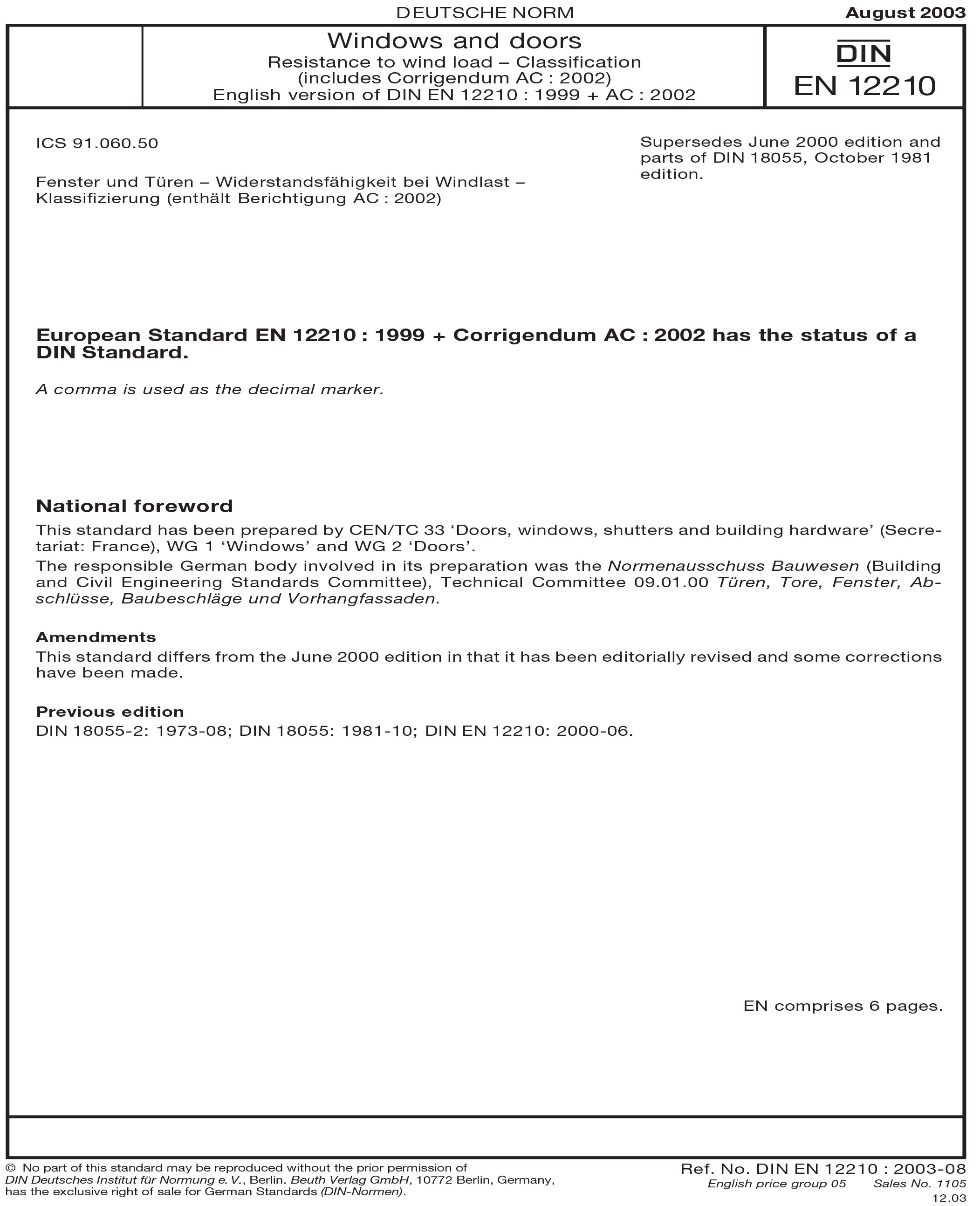 DIN EN 12210:2003 - Windows and doors - Resistance to wind load ...