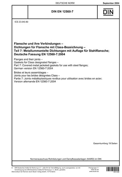 DIN EN 12560-7:2004 DE - Flansche und ihre Verbindungen - Dichtungen ...