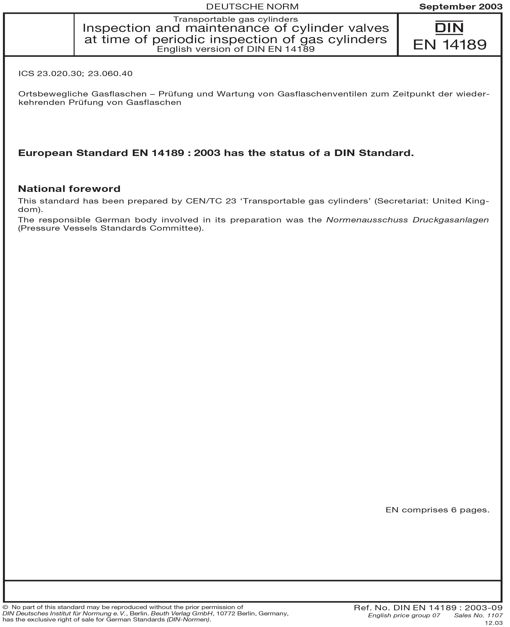 DIN EN 14189:2003 - Transportable gas cylinders - Inspection and ...