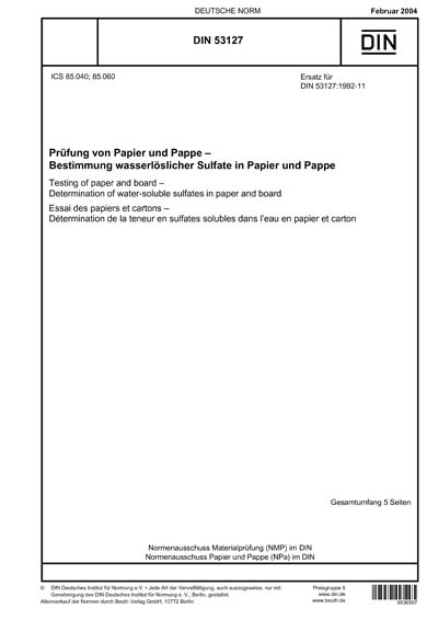 DIN 53127:2004 DE - Prüfung von Papier und Pappe - Bestimmung ...