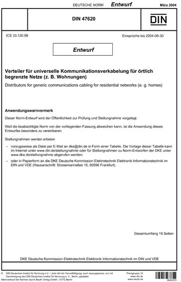 DIN 47620:2004 - Distributors for generic communications cabling for ...
