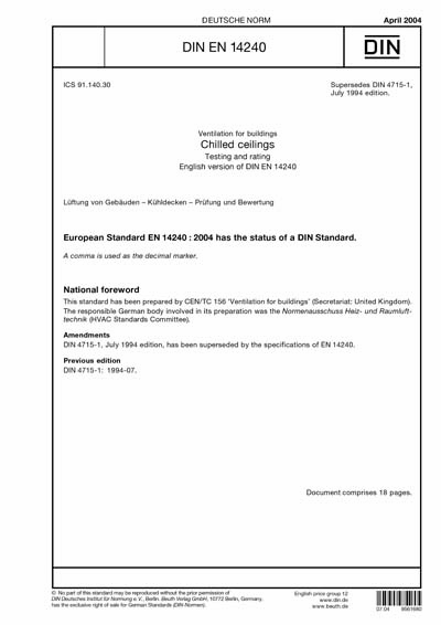 DIN EN 14240:2004 - Ventilation for buildings - Chilled ceilings ...