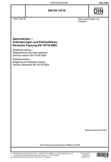 DIN EN 14716:2005 DE - Spanndecken - Anforderungen und Prüfverfahren ...