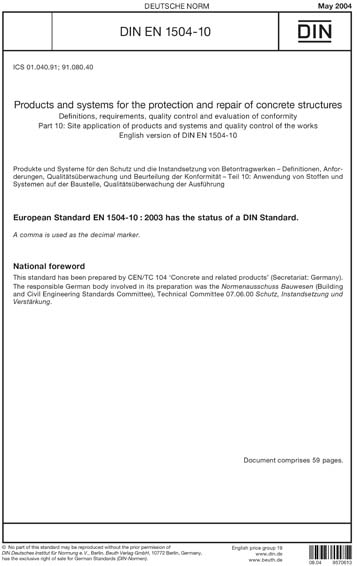 DIN EN 1504-10:2004 - Products and systems for the protection and ...