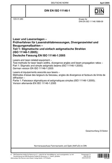 DIN EN ISO 11146-1:2005 DE - Laser und Laseranlagen - Prüfverfahren für ...