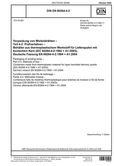 DIN EN 60264-4-2:2004 DE - Verpackung von Wickeldrähten - Teil 4-2 ...