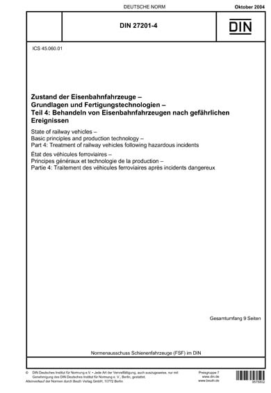 DIN 27201-4:2004 DE - Zustand der Eisenbahnfahrzeuge - Grundlagen und ...