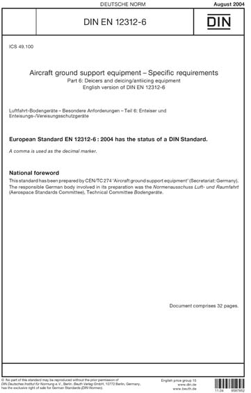 DIN EN 12312-6:2004 - Aircraft ground support equipment - Specific ...