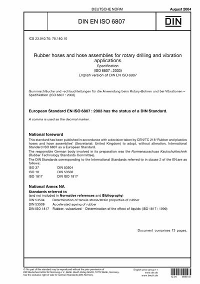 DIN EN ISO 6807:2004 - Rubber hoses and hose assemblies for rotary ...