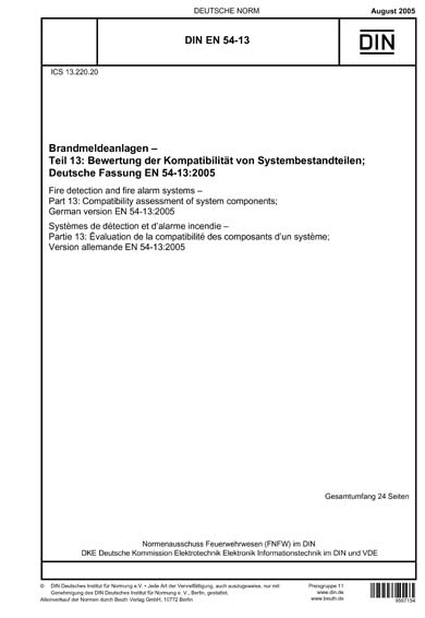 DIN EN 54-13:2005 DE - Brandmeldeanlagen - Teil 13: Bewertung der ...