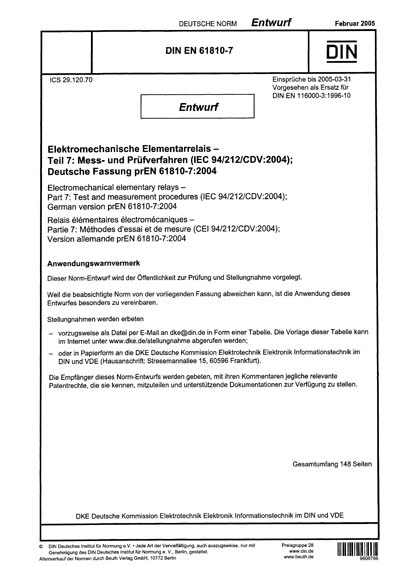 DIN EN 61810-7:2005 - Electromechanical elementary relays - Part 7 ...