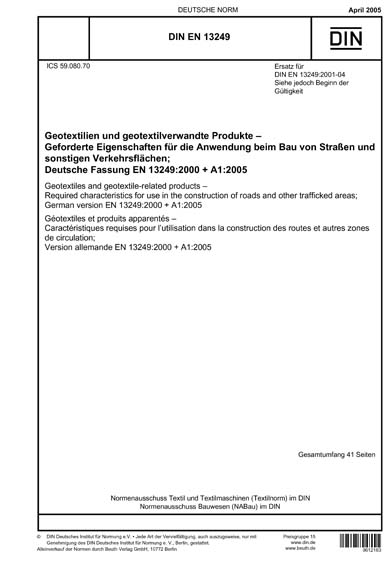 DIN EN 13249:2005 DE - Geotextilien und geotextilverwandte Produkte ...