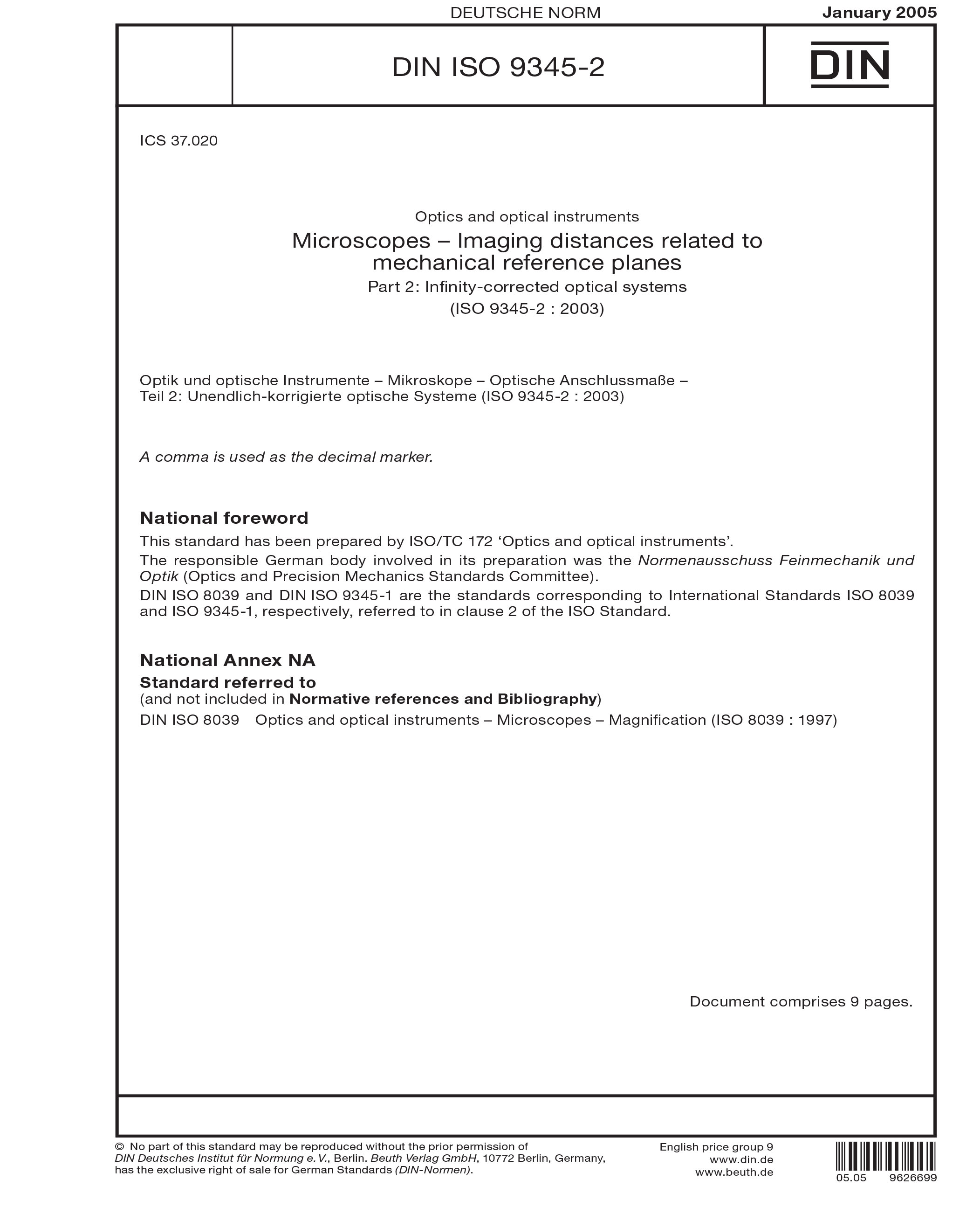 DIN ISO 9345-2:2005 - Optics and optical instruments - Microscopes ...