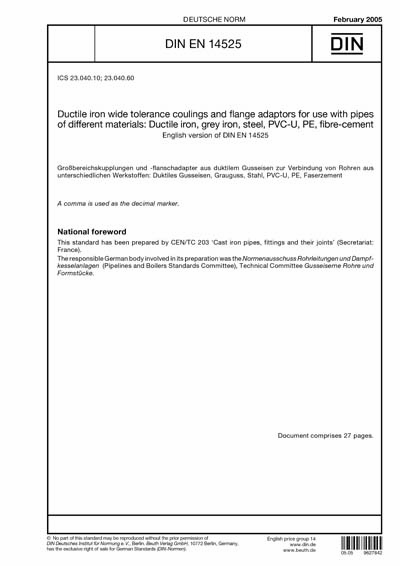 DIN EN 14525:2005 - Ductile iron wide tolerance couplings and flange ...