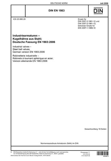 DIN EN 1983:2006 DE - Industriearmaturen - Kugelhähne aus Stahl ...