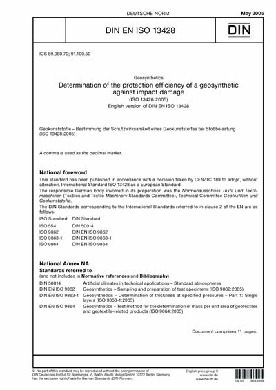 DIN EN ISO 13428:2005 - Geosynthetics - Determination of the protection ...
