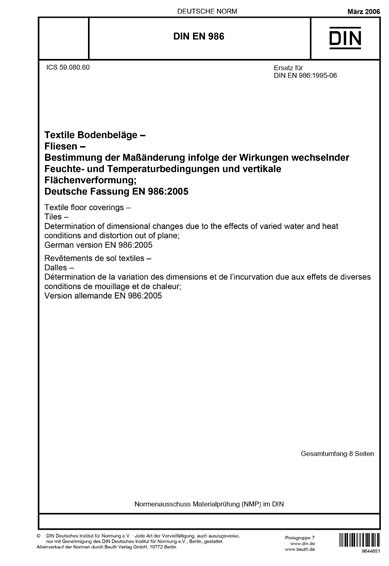 DIN EN 986:2006 DE - Textile Bodenbeläge - Fliesen - Bestimmung der ...