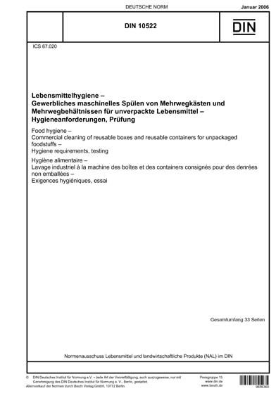 DIN 10522:2006 DE - Lebensmittelhygiene - Gewerbliches maschinelles ...