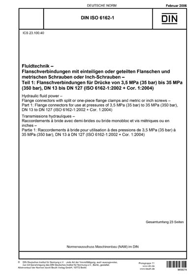 DIN ISO 6162-1:2006 DE - Fluidtechnik - Flanschverbindungen mit ...