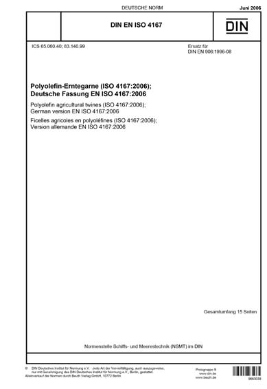 DIN EN ISO 4167:2006 DE - Polyolefin-Erntegarne (ISO 4167:2006 ...