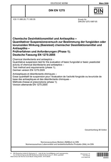DIN EN 1275:2006 DE - Chemische Desinfektionsmittel und Antiseptika ...